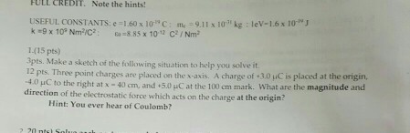 Solved FULL CREDIT. Note the hints! USEFUL CONSTANTS: e | Chegg.com
