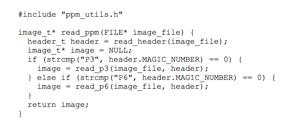 # include "ppm utils. h" image_t* read_ppm (FILE* | Chegg.com