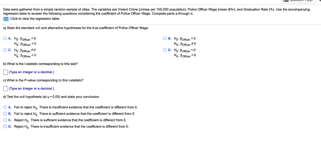 Solved Dependent variable is: Violent Crime R squared-39.6% | Chegg.com