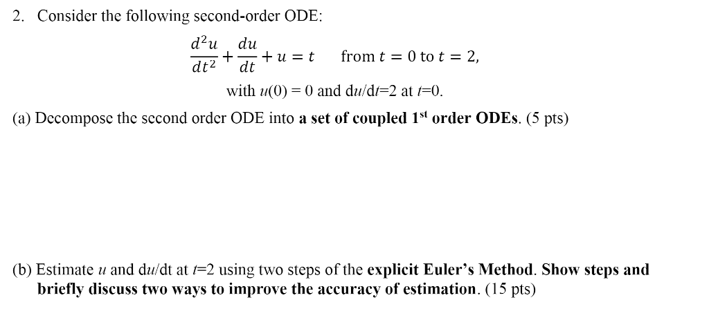 Solved Consider the following second-order ODE: d^2 u/dt^2 | Chegg.com