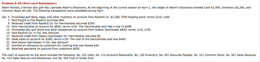 Solved Problem 5-4A (Part Level Submission) Adam Nichols, a | Chegg.com