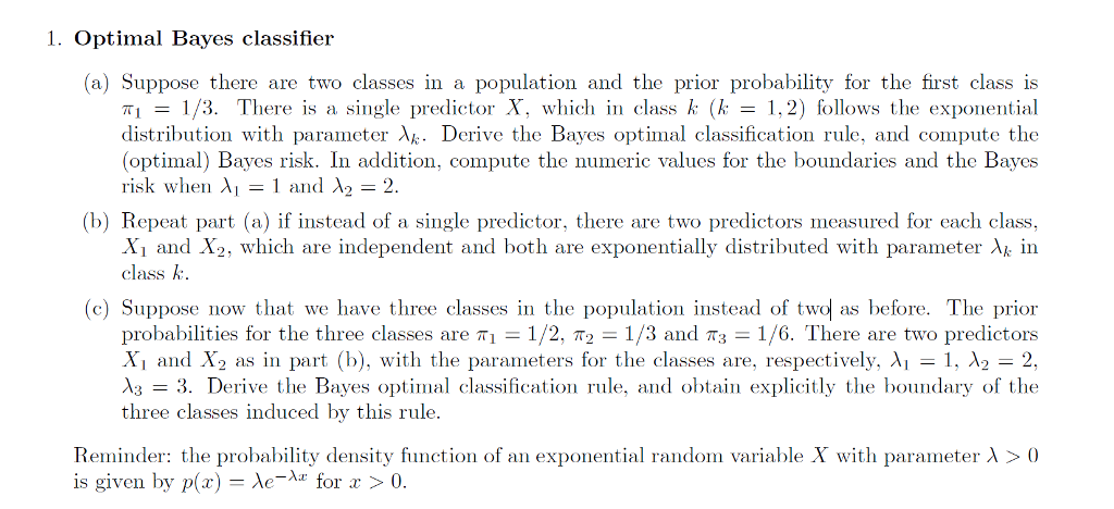 Optimal Bayes classifier Suppose there are two | Chegg.com