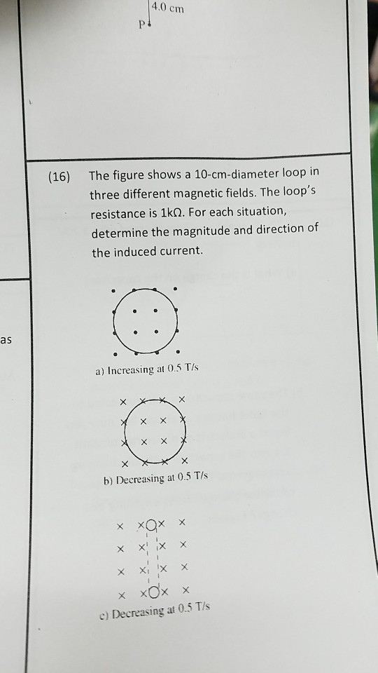 Solved 4.0 cm (16) The figure shows a 10-cm-diameter loop in | Chegg.com