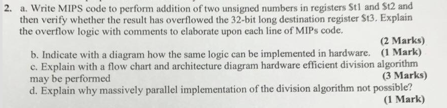 Solved Write Mips Code To Perform Addition Of Two Unsigned