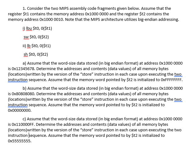 1. Consider the two MIPS assembly code fragments | Chegg.com