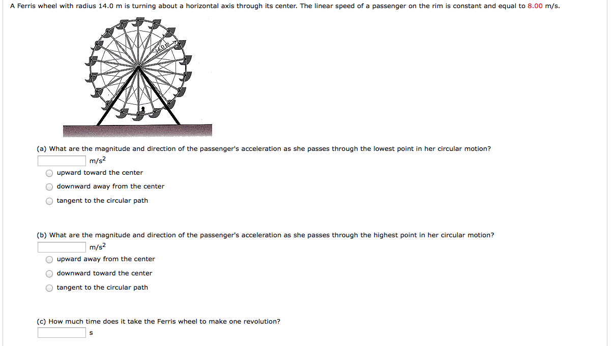 Solved A Ferris wheel with radius 14.0 m is turning about a | Chegg.com