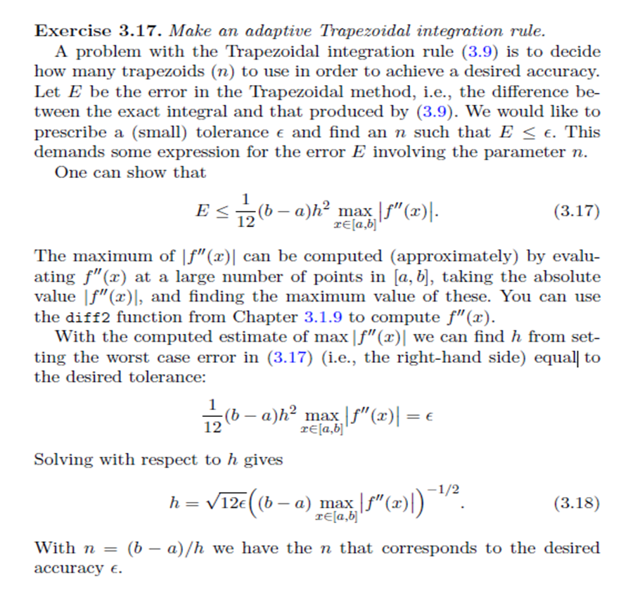 Solved Make an adaptive Trapezoidal integration rule. A | Chegg.com