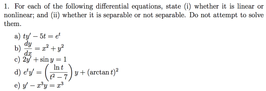 Solved For each of the following differential equations, | Chegg.com