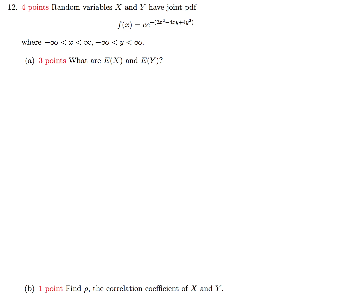 Solved 12. 4 points Random variables X and Y have joint pdf | Chegg.com