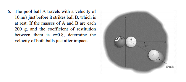 Solved 6. The pool ball A travels with a velocity of 10 m/s | Chegg.com
