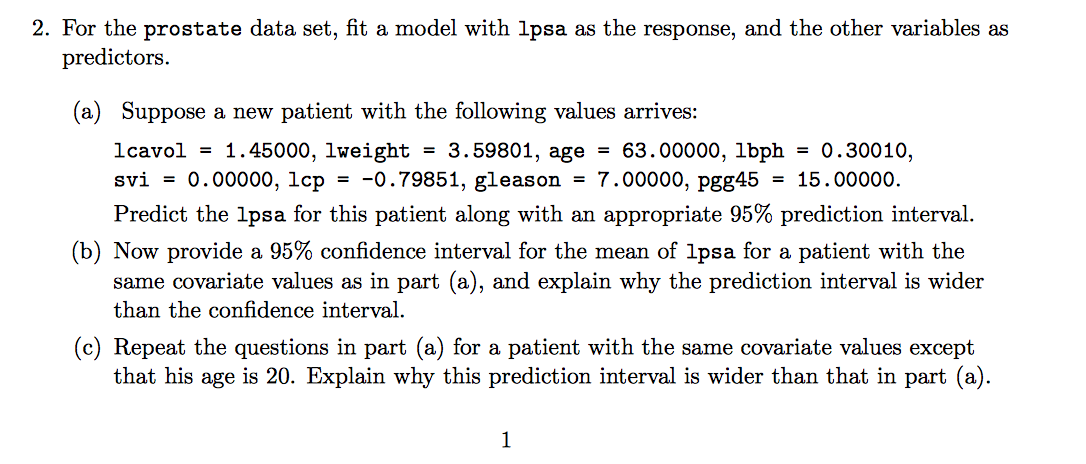 Solved For the prostate data set, fit a model with lpsa as | Chegg.com