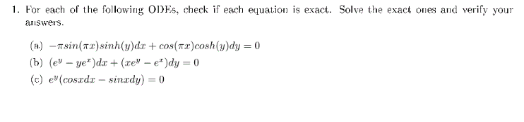 Solved For each of the following ODEs, check if each | Chegg.com