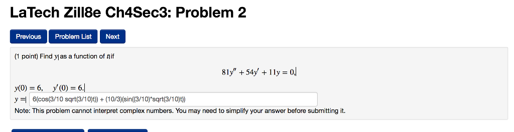 Solved La Tech Zill8e Ch4Sec3: Problem 1 Previous Problem | Chegg.com