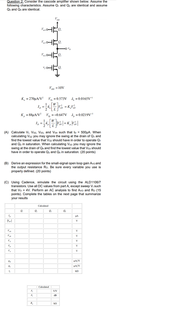 Solved Question 2 Consider the cascode amplifier shown | Chegg.com