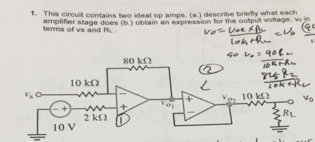 Solved The circuit contains two ideal operational amplifier. | Chegg.com