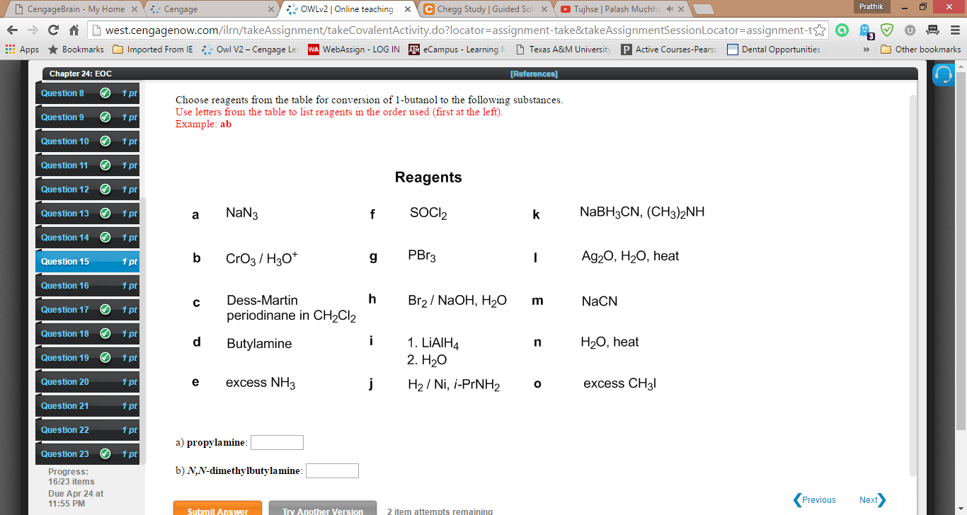 Solved 15.Choose reagents from the table for conversion of | Chegg.com