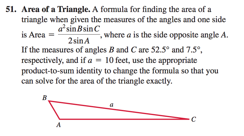 Solved 51. Area of a Triangle. A formula for finding the | Chegg.com