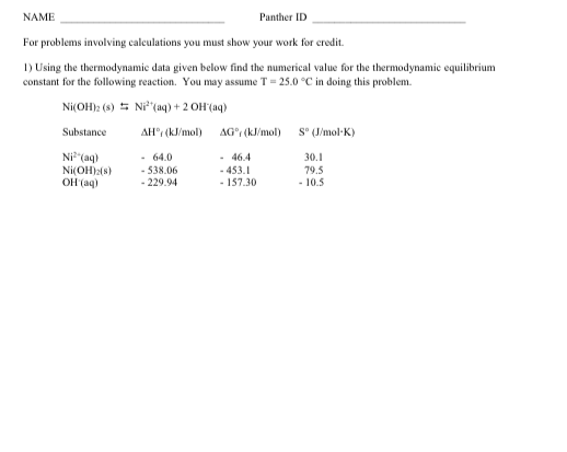 Solved NAME For problems involving calculations you must | Chegg.com