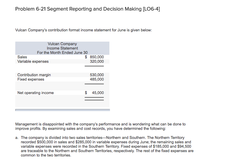 Solved Problem 6-21 Segment Reporting and Decision Making | Chegg.com