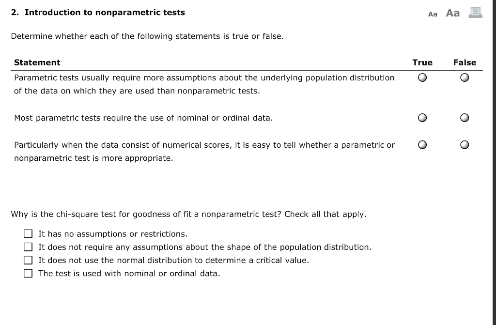 Solved 2 Introduction To Nonparametric Tests Aa Aa