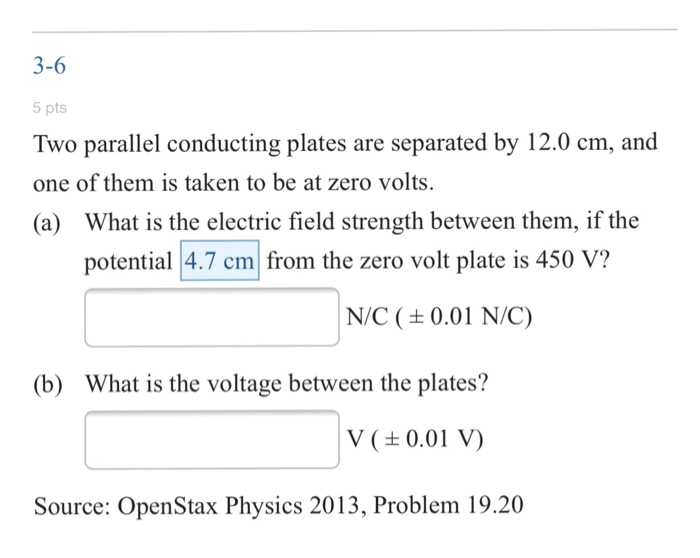 Solved Two parallel conducting plates are separated by 12.0 | Chegg.com