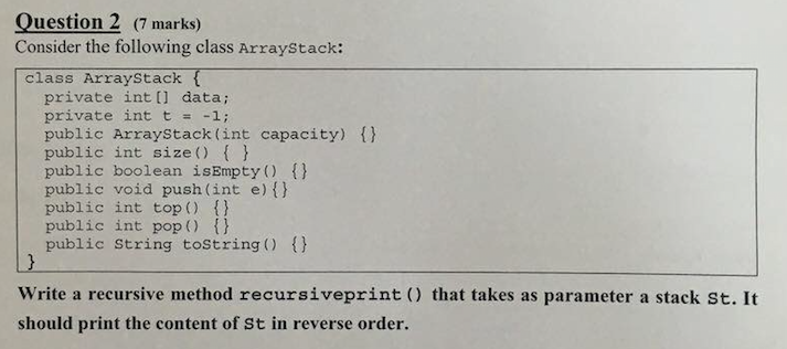 Solved Question 2 7 Marks Consider The Following Class