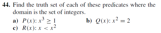 Solved 44. Find the truth set of each of these predicates | Chegg.com
