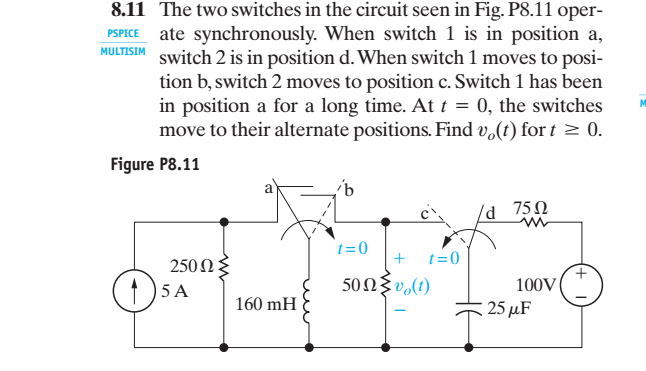 Solved The two switches in the circuit seen in Fig. P8.11 | Chegg.com