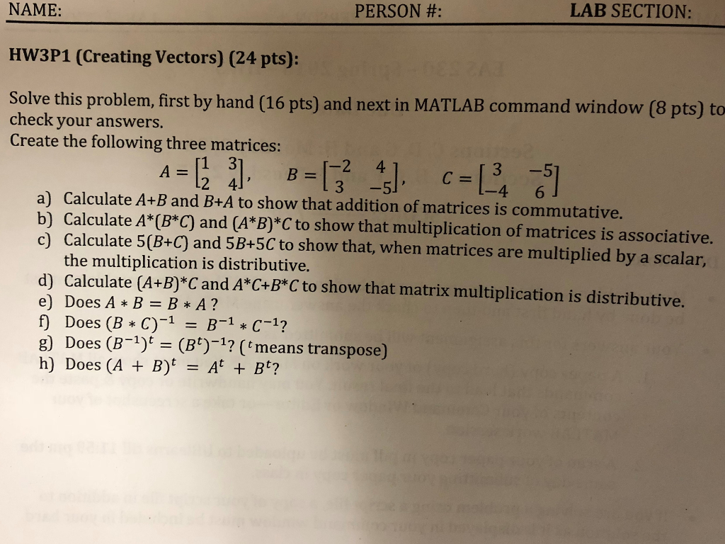 Solved PERSON #: LAB SECTION: NAME: HW3P1 (Creating Vectors) | Chegg.com