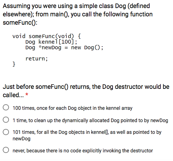 Solved Assuming you were using a simple class Dog (defined | Chegg.com