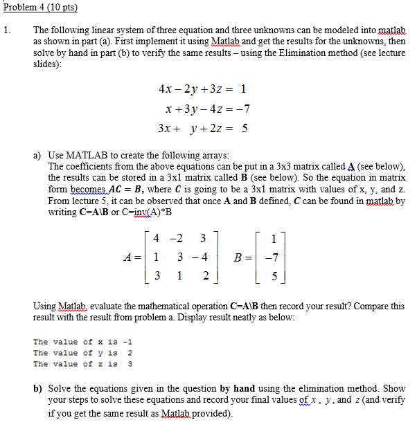 The following linear system of three equation and | Chegg.com