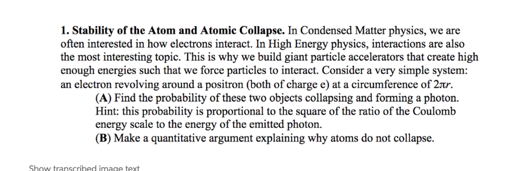 1. Stability of the Atom and Atomic Collapse. In | Chegg.com