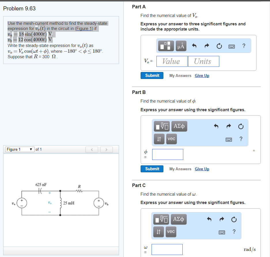 Solved Part A Problem 9.63 Find the numerical value of Vo | Chegg.com