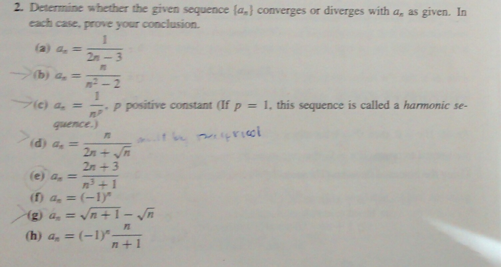 Solved 2. Determine whether the given sequence (an) | Chegg.com