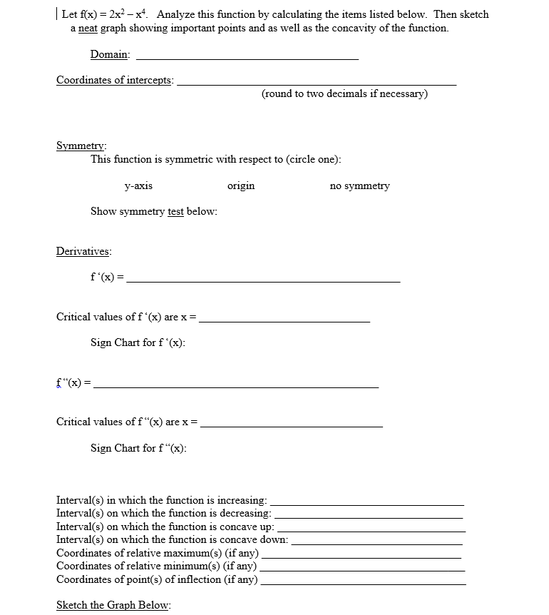 Solved Let fx) 2x2-x*. Analyze this function by calculating | Chegg.com