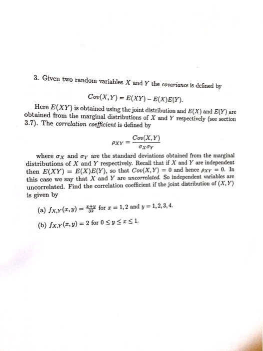 Solved Given two random variables X and Y covariance is | Chegg.com