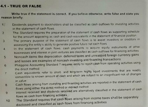 Solved 4.1 TRUE OR FALSE Write true if the statement is | Chegg.com