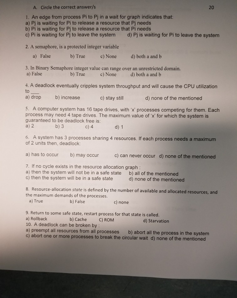 Solved A Circle The Correct Answers 20 1 An Edge From 