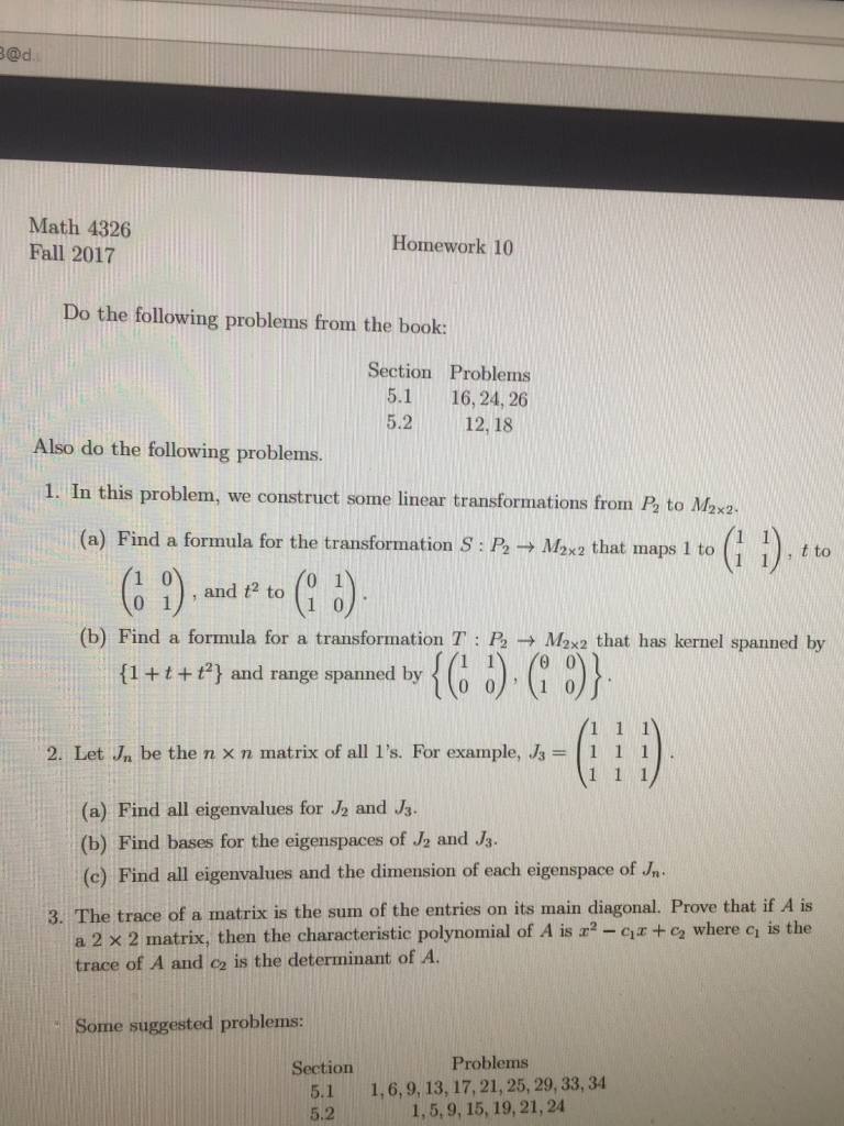 Solved @d Math 4326 Fall 2017 Homework 10 Do the following | Chegg.com