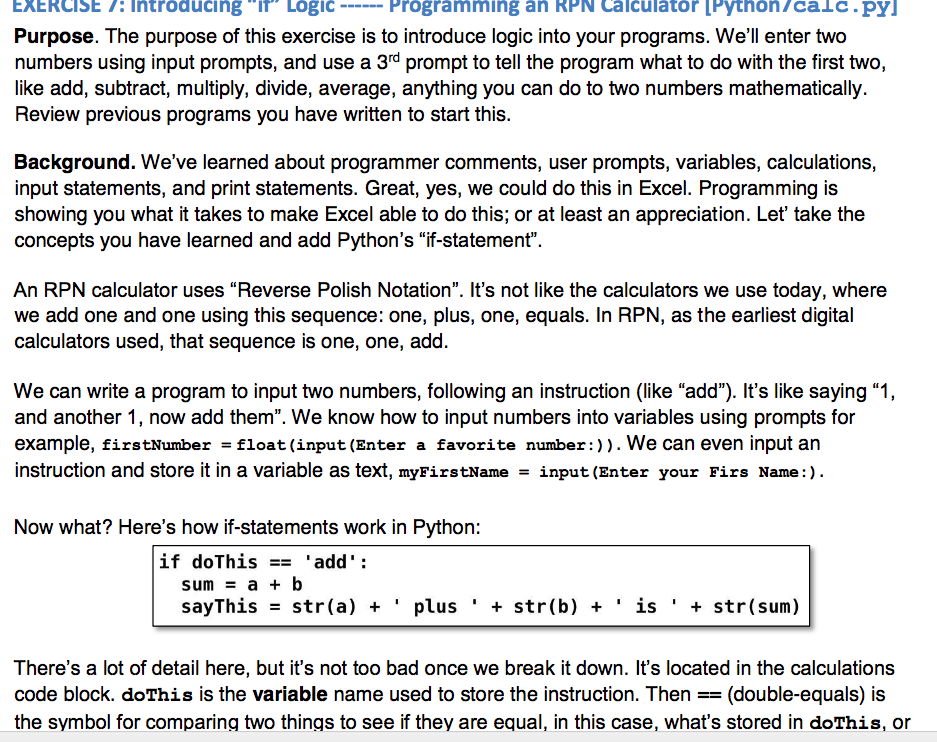 Solved EXERCISE 7: Introducing it Logic rogramming an RPN | Chegg.com