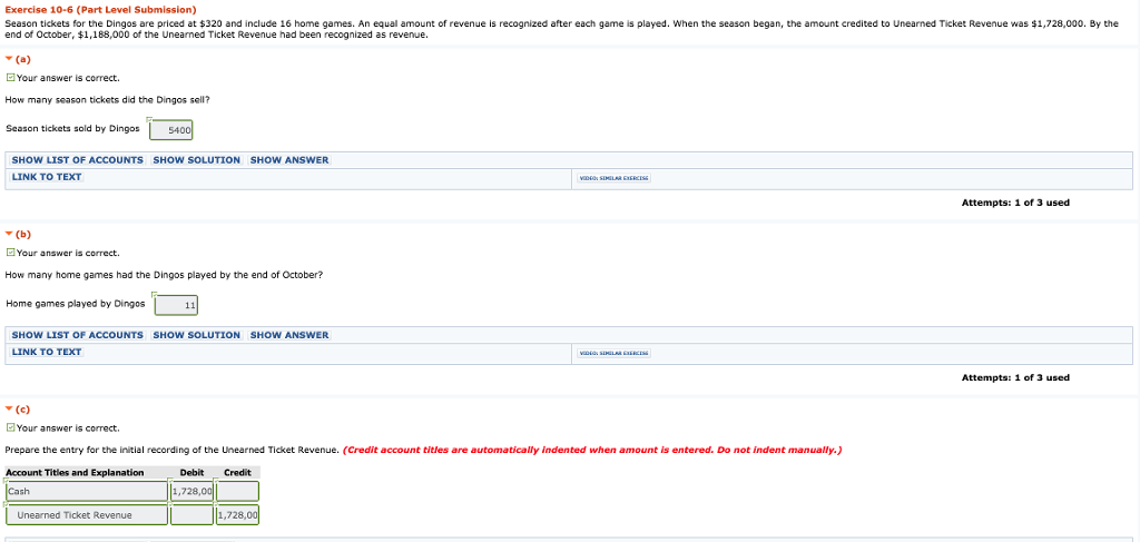 Solved Exercise 10-6 (Part Level Submission) Season tickets | Chegg.com