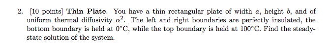 Solved 2. 10 points] Thin Plate. You have a thin rectangular | Chegg.com