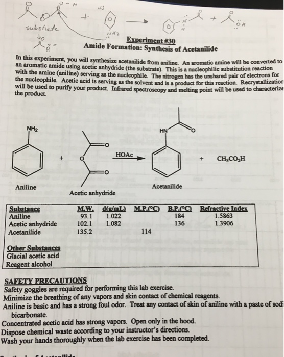 Solved In this experiment, you will synthesize acetanilide | Chegg.com