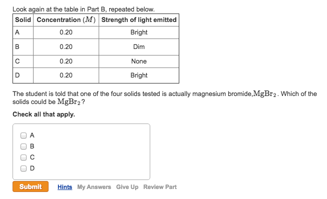 Solved Look again at the table in Part B, repeated below. | Chegg.com Solved Look again at the table in Part B, repeated below. | Chegg.com