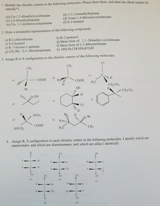 Solved 1. Identify the chirality centers in the following | Chegg.com