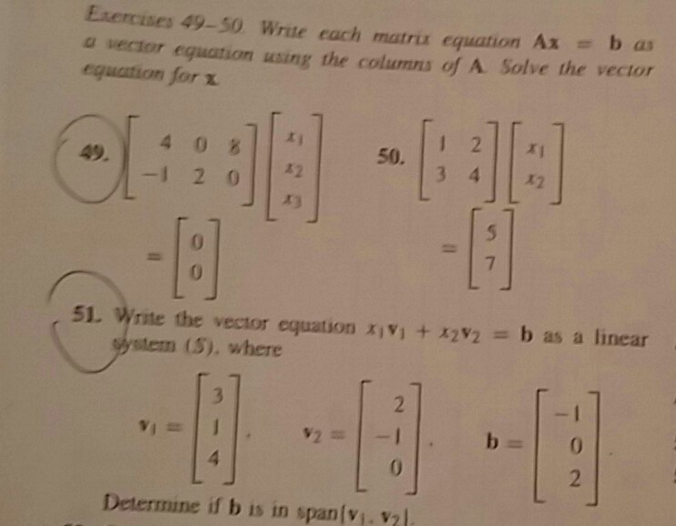 Solved: Write Each Matrix Equation Ax = B As A Vector Equa... | Chegg.com Solved: Write Each Matrix Equation Ax = B As A Vector Equa... | Chegg.com