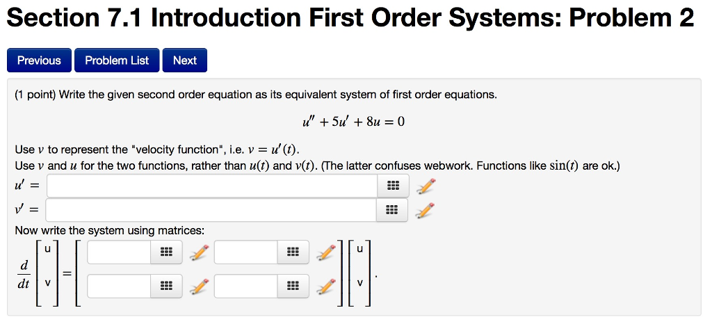Solved Write the given second order equation as its | Chegg.com