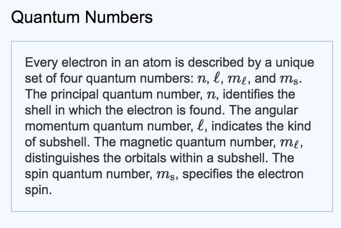 Solved Quantum Numbers Every electron in an atom is | Chegg.com