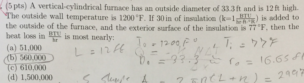 Solved - (5 pts) A vertical-cylindrical furnace has an | Chegg.com