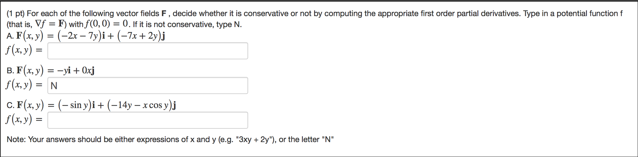 Solved For each of the following vector fields F, decide | Chegg.com